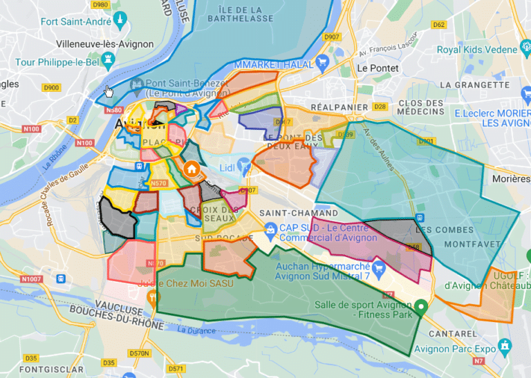 Quartiers d'Avignon carte et explications détaillées